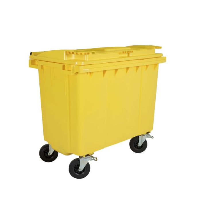 HELESI Jäteastia 660, 4 pyörää 200 mm, 2 lukittavaa, keltainen