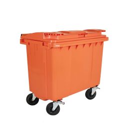 HELESI Jäteastia 660, 4 pyörää 200 mm, 2 lukittavaa, oranssi